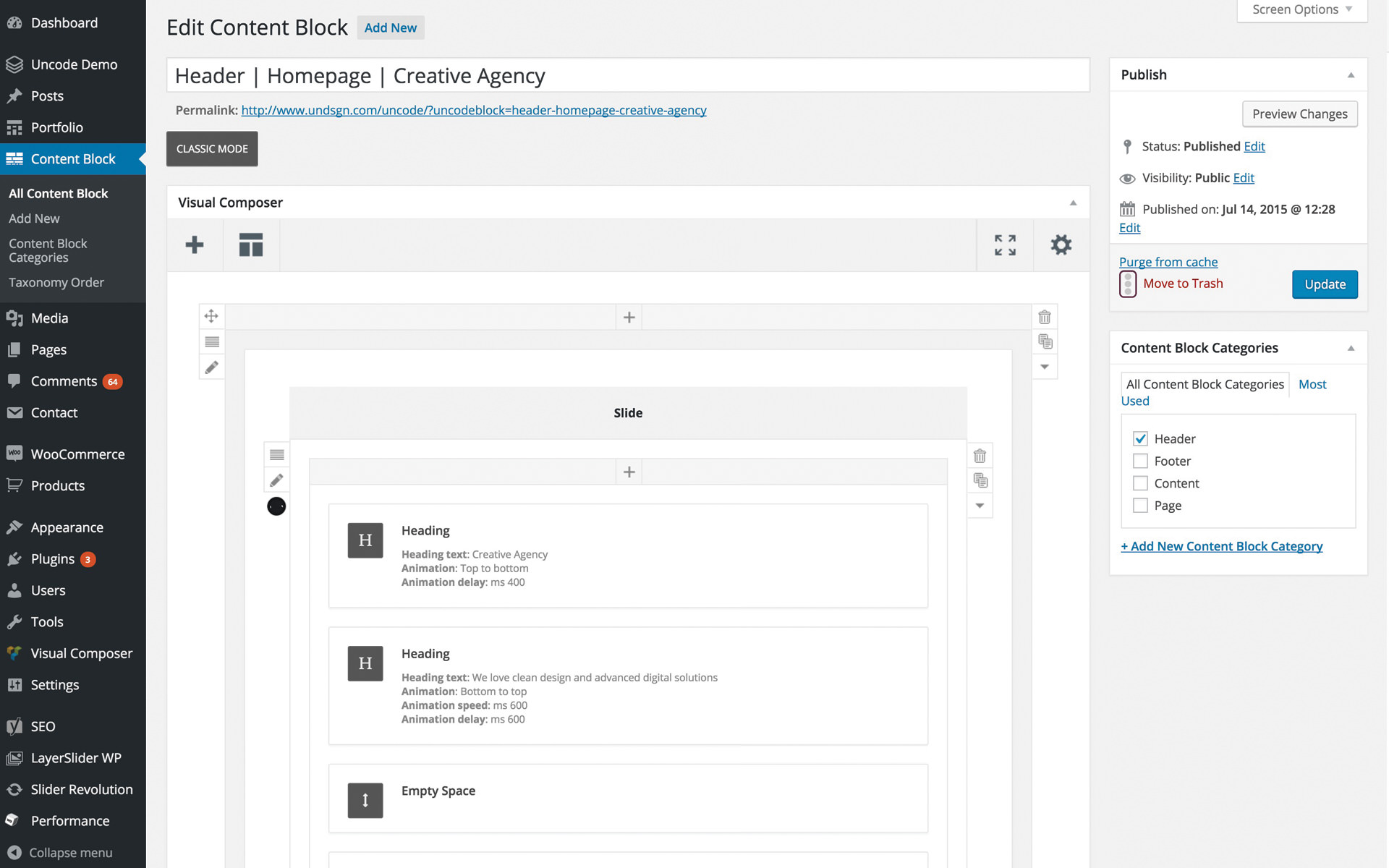 Content Block Header Uncode Theme Documentation And Help Center